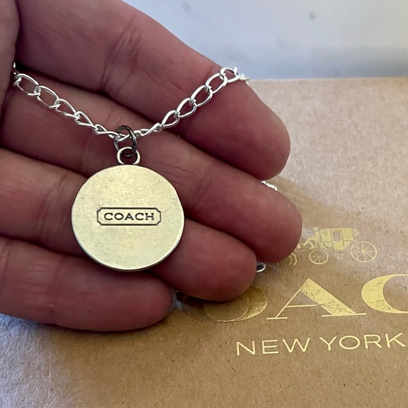 Coach | Jewelry | Coach Large Maroon Enamel Signature Logo Pendant 925 ...